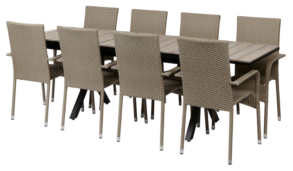 Bord Florens, uttrekkbart + 8 stoler Milano | Rusta.com