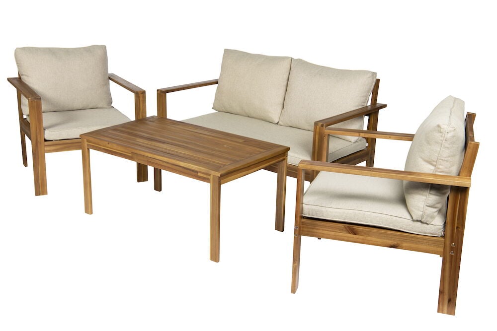 Loungesett Villastad, 2-seters sofa + 2-pakning lenestoler + bord ...